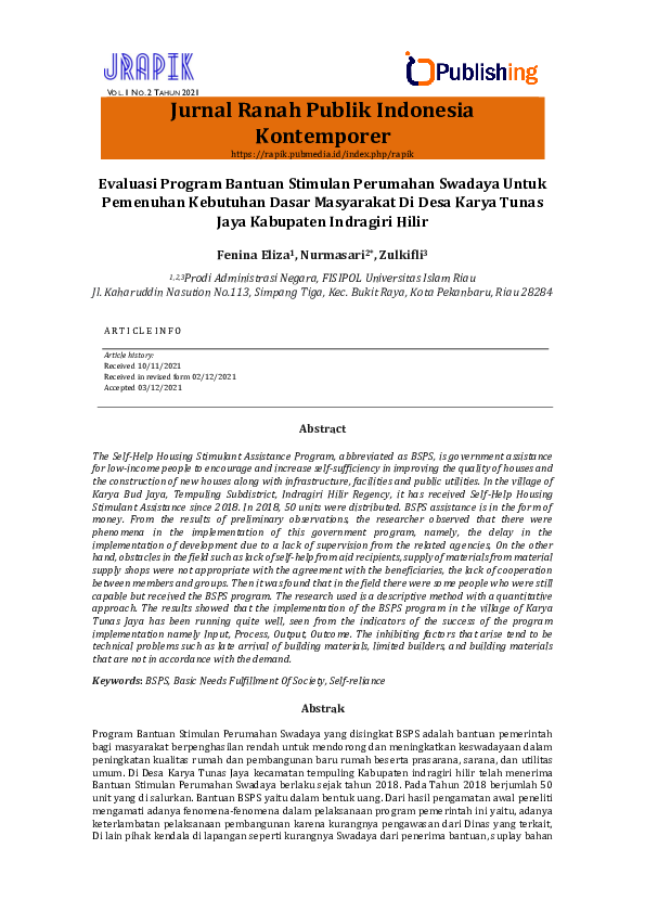 (PDF) Evaluasi Program Bantuan Stimulan Perumahan Swadaya Untuk ...