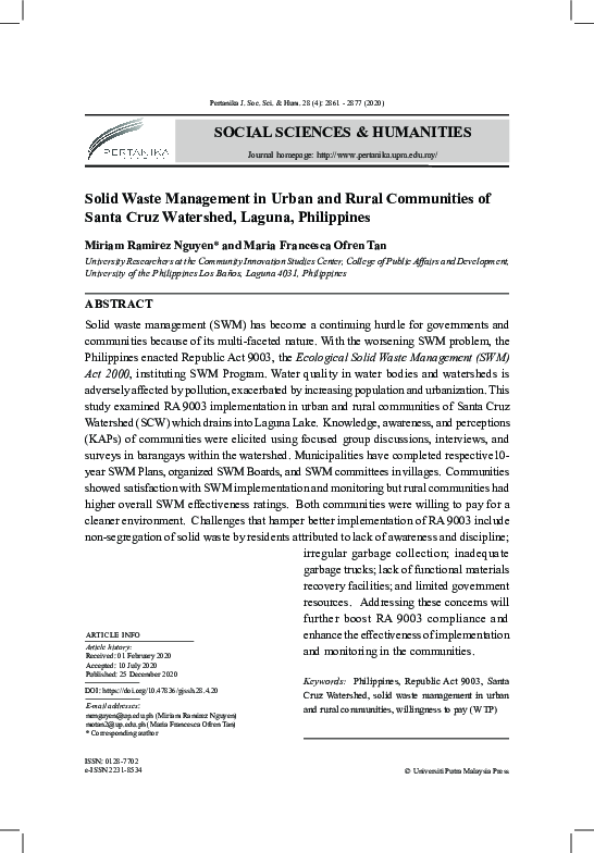 (PDF) Solid Waste Management in Urban and Rural Communities of Santa ...