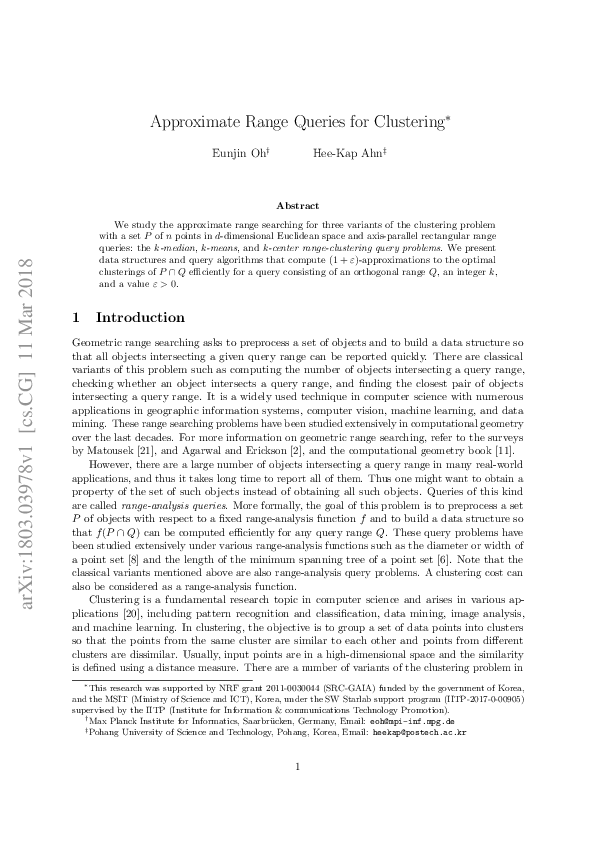 (PDF) Approximate Range Queries for Clustering