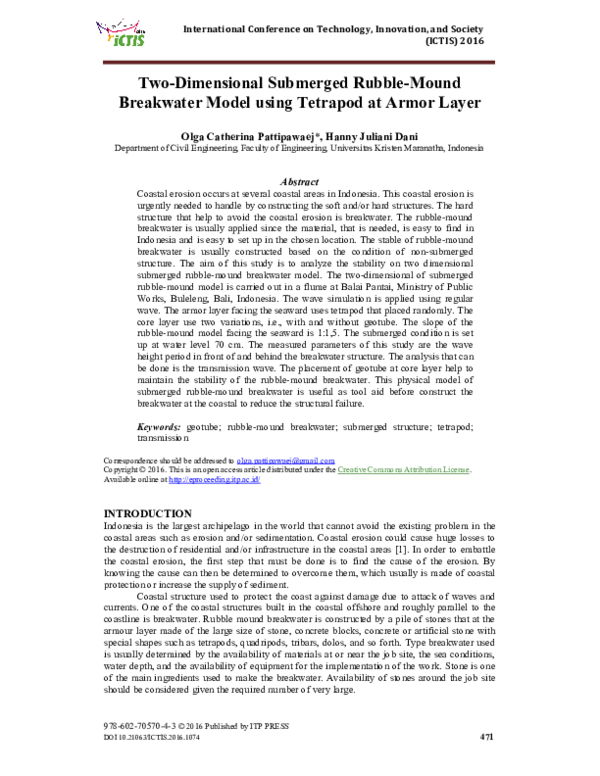 (PDF) Two-Dimensional Submerged Rubble-Mound Breakwater Model using Tetrapod at Armor Layer