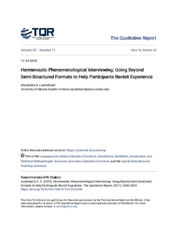 (PDF) Hermeneutic Phenomenological Interviewing: Going Beyond Semi ...