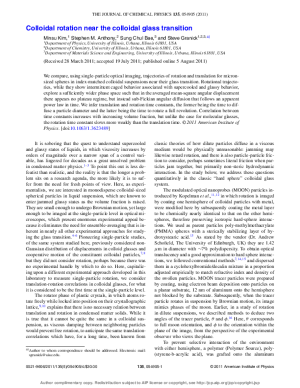 (PDF) Colloidal rotation near the colloidal glass transition