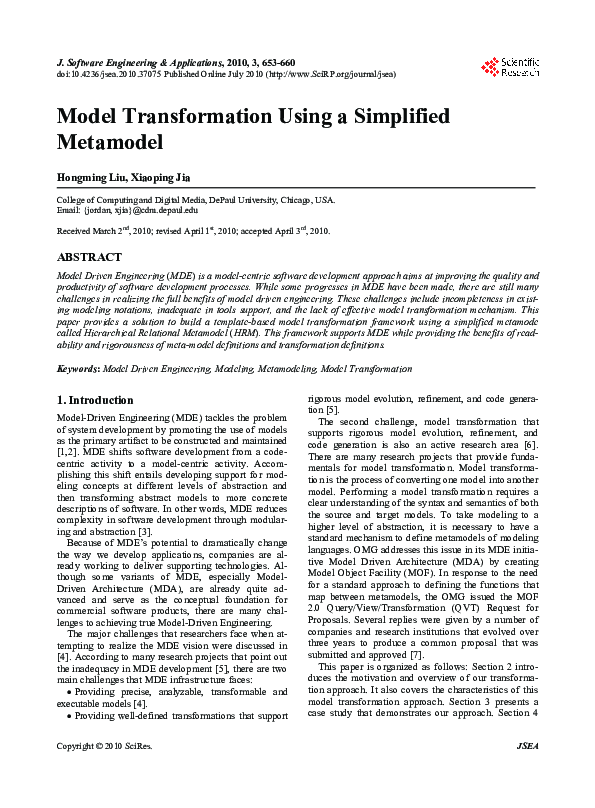 (PDF) Model Transformation Using a Simplified Metamodel
