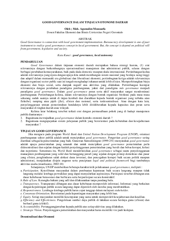 (PDF) Good Governance Dalam Tinjauan Otonomi Daerah