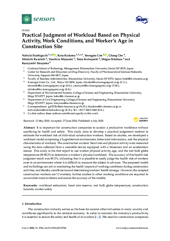 (PDF) Practical Judgment of Workload Based on Physical Activity, Work Conditions, and Worker’s ...