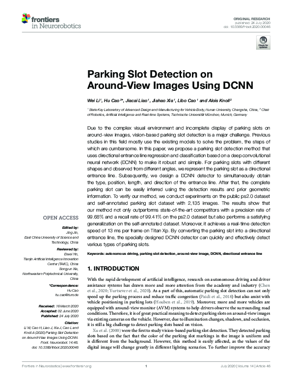 Pdf Parking Slot Detection On Around View Images Using Dcnn