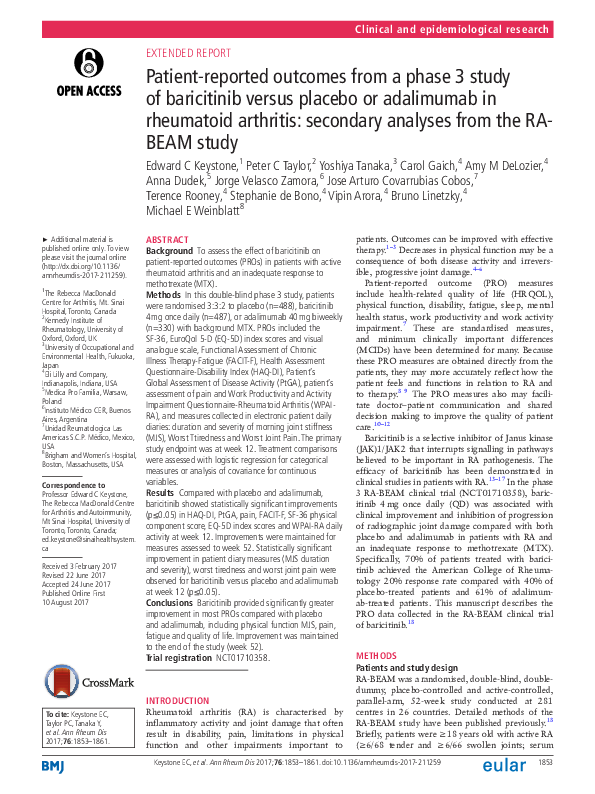 (PDF) Baricitinib vs Placebo in RA: PROs Analysis
