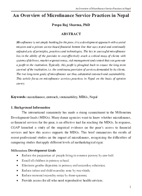 (PDF) An Overview of Microfinance Service Practices in Nepal