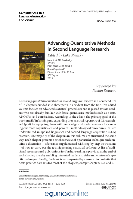 (PDF) Advancing Quantitative Methods in Second Language Research