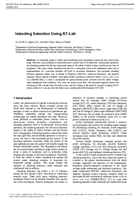 (PDF) Islanding Detection Using RT-Lab
