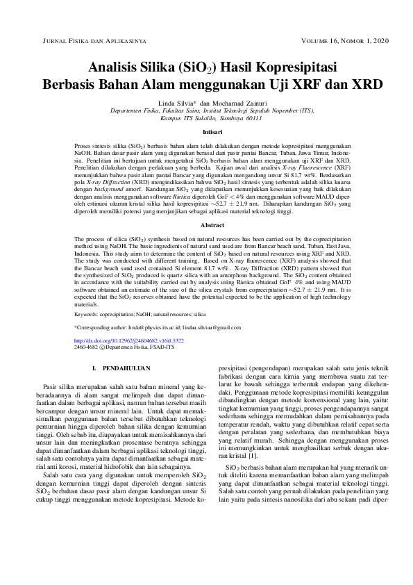 (PDF) Analisis Silika (SiO2) Hasil Kopresipitasi Berbasis Bahan Alam ...