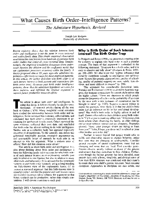 (PDF) What causes birth order-intelligence patterns? The admixture ...