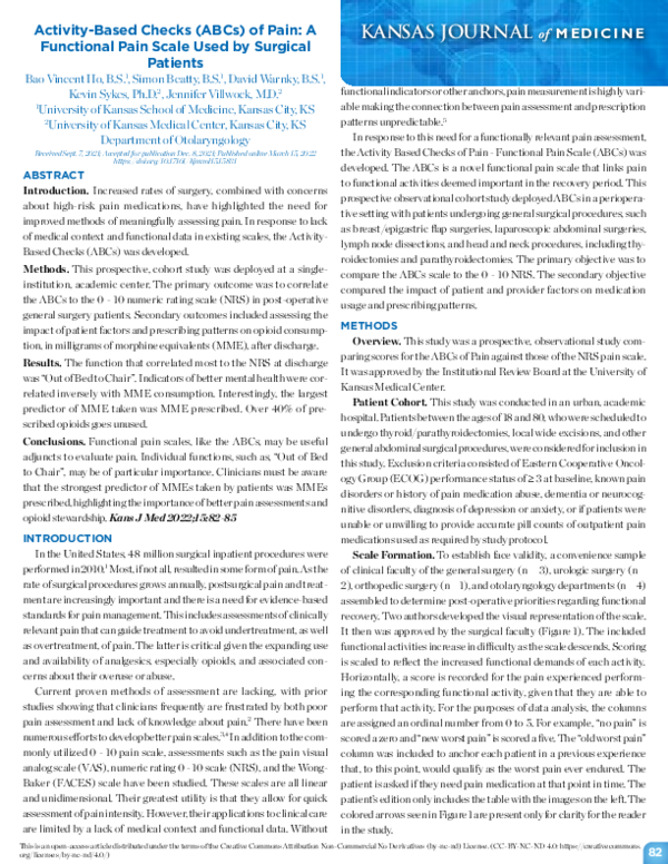 (PDF) Activity-Based Checks (ABCs) of Pain: A Functional Pain Scale ...