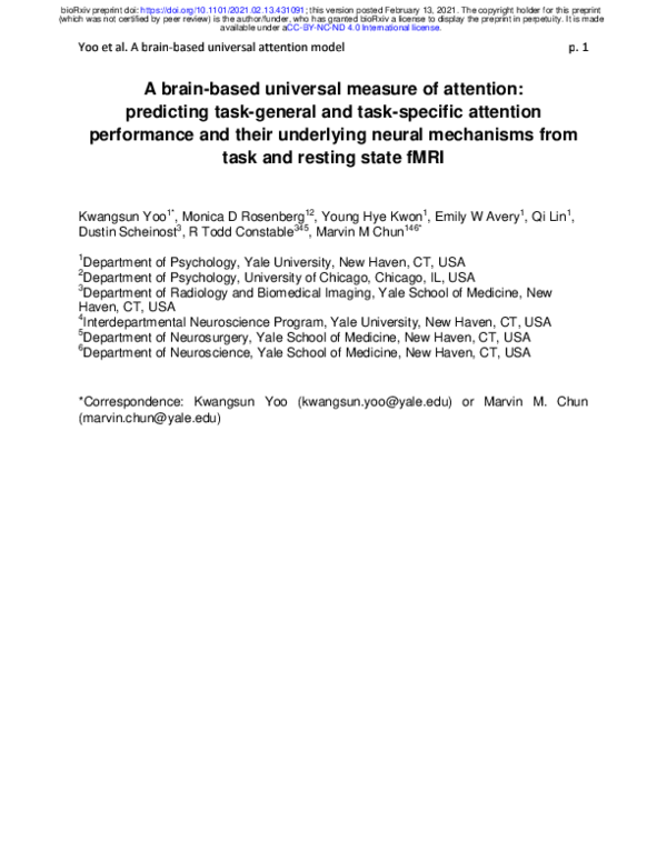 Pdf A Brain Based Universal Measure Of Attention Predicting Task General And Task Specific