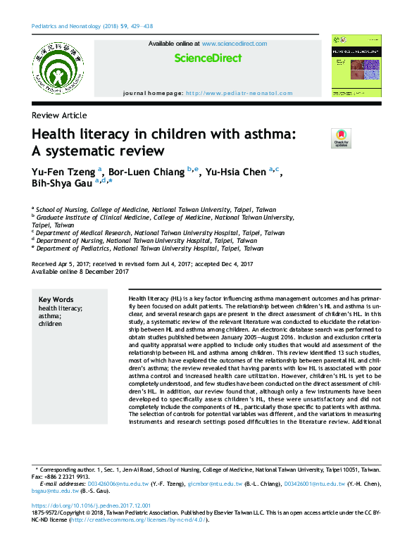 (PDF) Health literacy in children with asthma: A systematic review