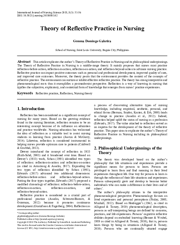 (PDF) Theory of Reflective Practice in Nursing