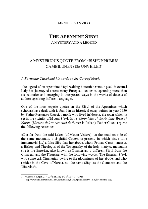 (PDF) The Apennine Sibyl, a Mystery and a Legend - a Mysterious Quote ...