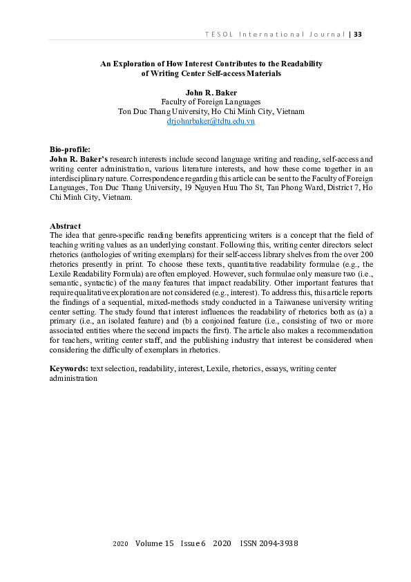 (PDF) An Exploration of How Interest Contributes to the Readability of ...