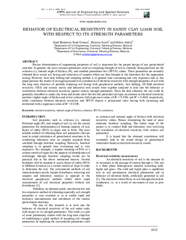 (PDF) Behavior of Electrical Resistivity in Sandy Clay Loam Soil with ...