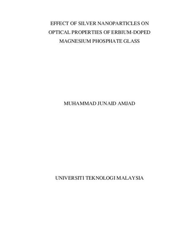 (PDF) Effect of silver nanoparticles on optical properties of erbium ...