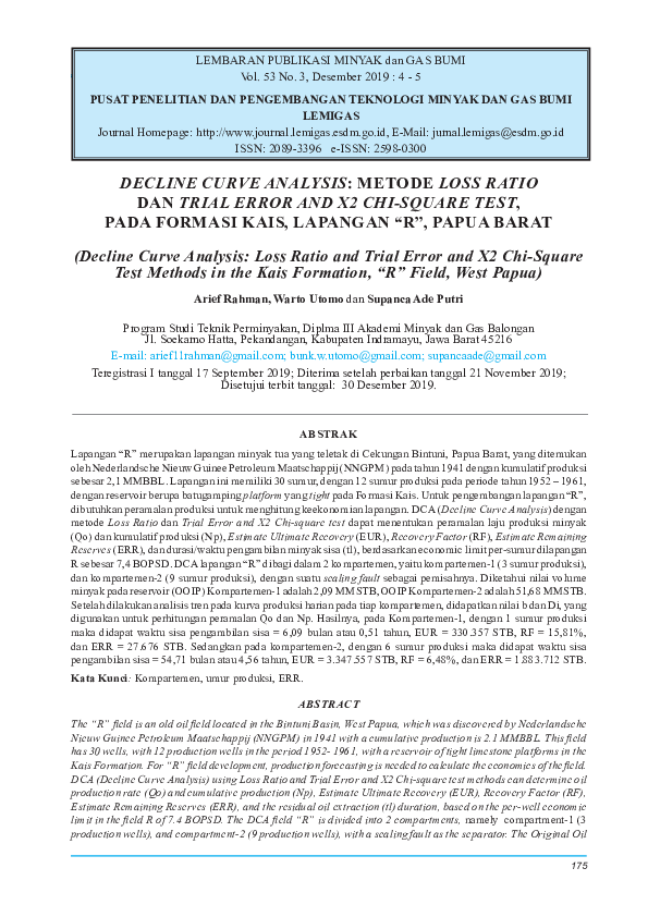 (PDF) Decline Curve Analysis: Metode Loss Ratio Dan Trial Error and X2 ...