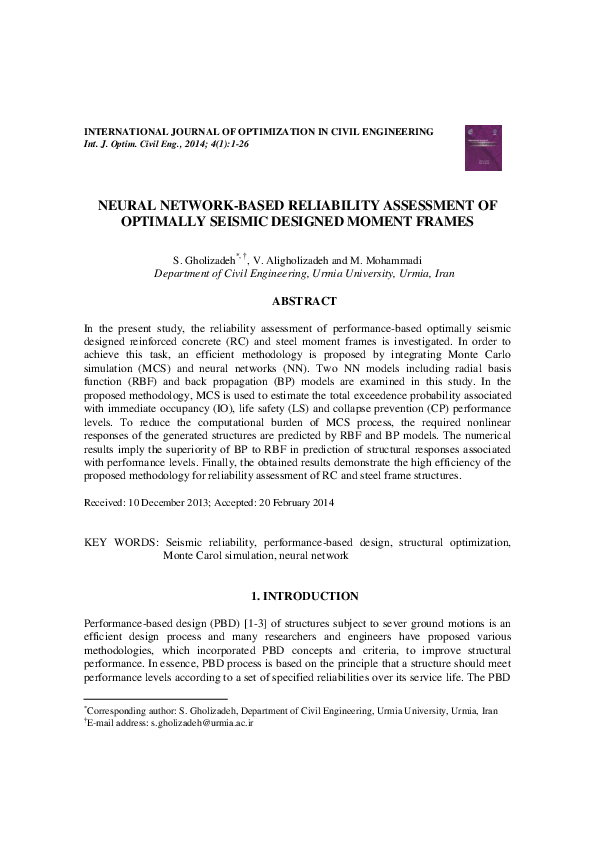 (PDF) Neural Network-Based Reliability Assessment of Optimally Seismic Designed Moment Frames ...