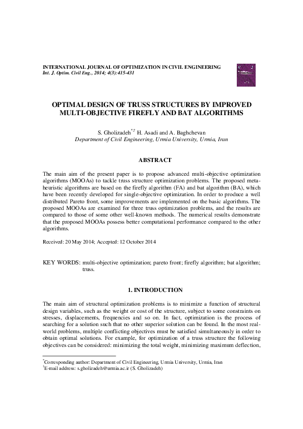 Pdf Optimal Design Of Truss Structures By Improved Multi Objective