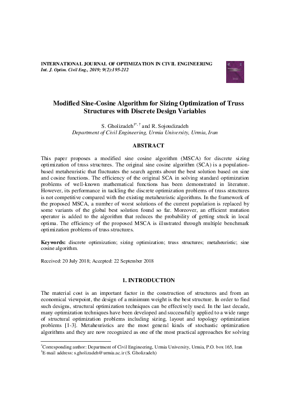 (PDF) Modified Sine-Cosine Algorithm for Sizing Optimization of Truss Structures with Discrete ...