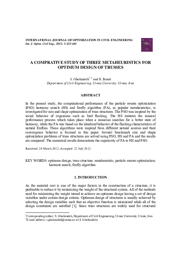 (PDF) A Comprative Study of Three Metaheuristics for Optimum Design of ...