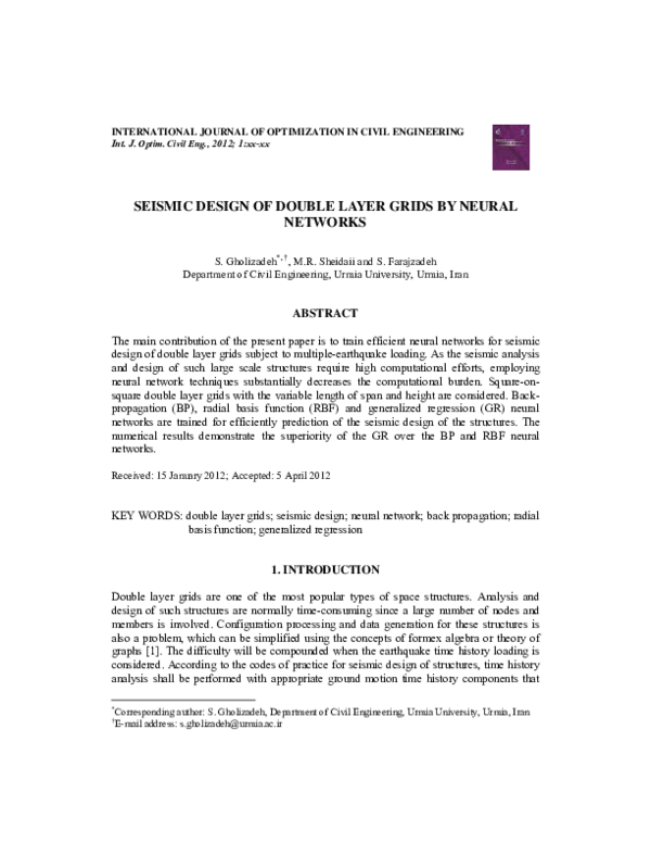 (PDF) Seismic Design of Double Layer Grids by Neural Networks