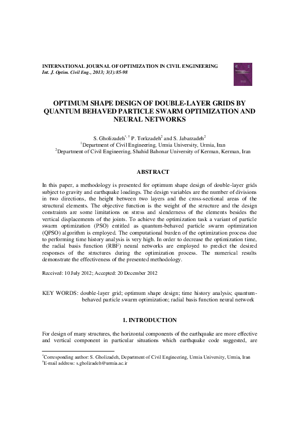 (PDF) Optimum Shape Design of Double-Layer Grids by Quantum Behaved Particle Swarm Optimization ...