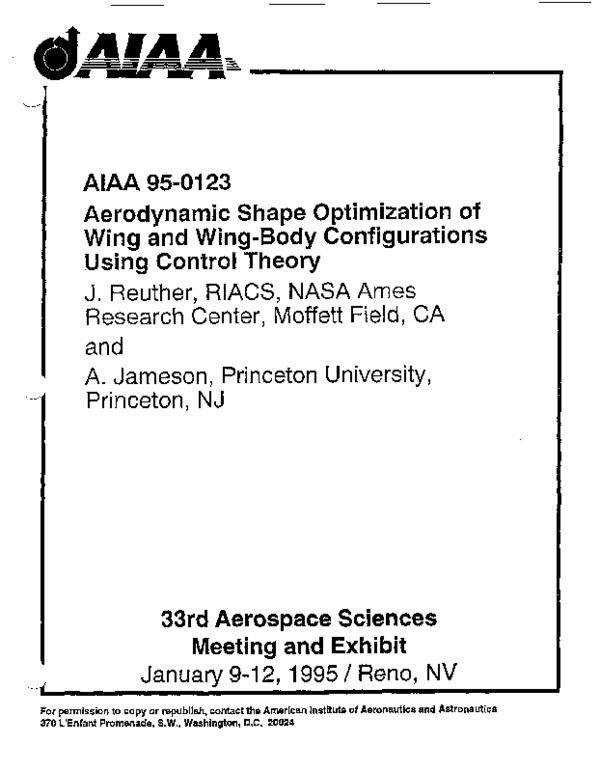 Pdf Aerodynamic Shape Optimization Of Wing And Wing Body Configurations Using Control Theory
