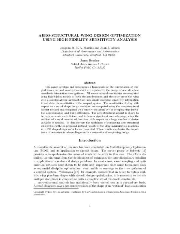 (PDF) Aero-structural wing design optimization using high-fidelity sensitivity analysis