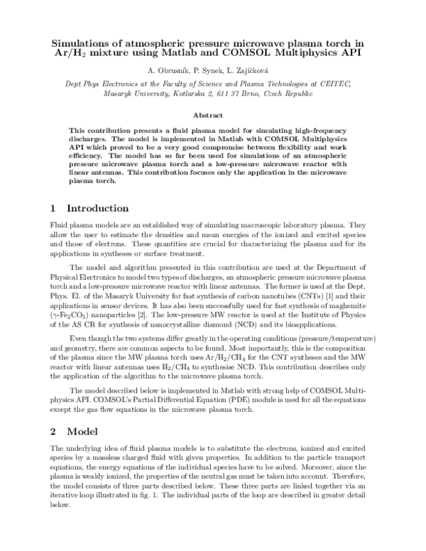 (PDF) Simulations of atmospheric pressure microwave plasma torch inAr ...
