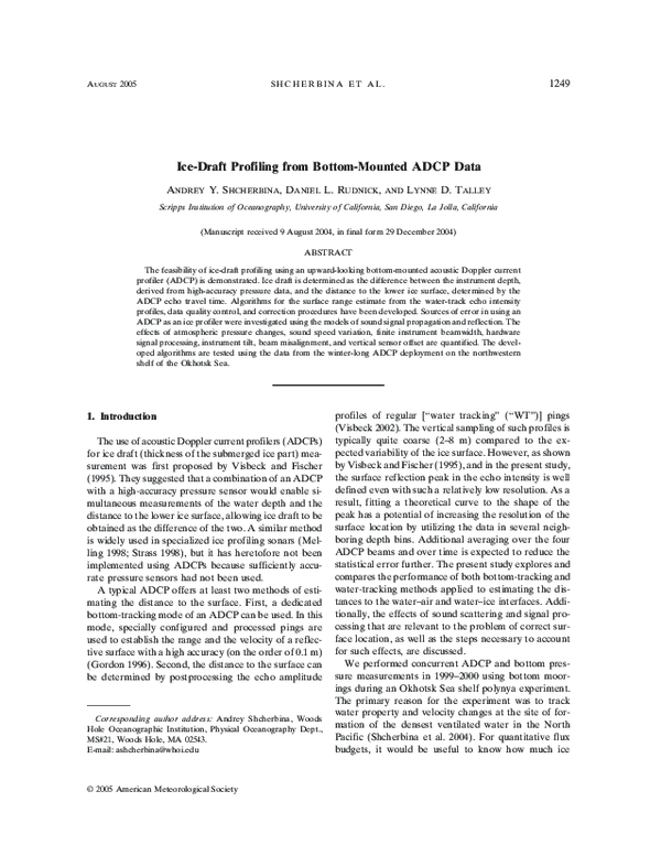 (PDF) Ice-Draft Profiling from Bottom-Mounted ADCP Data