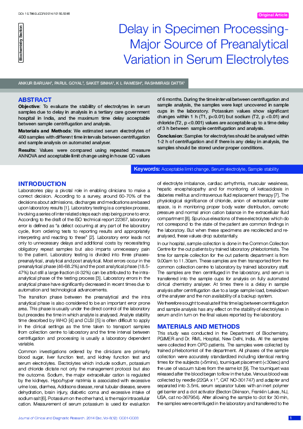 (PDF) Delay in specimen processing-major source of preanalytical ...
