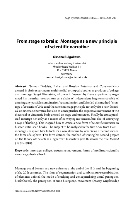 From stage to brain: Montage as a new principle of scientific narrative