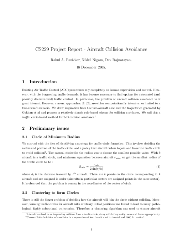 (PDF) CS229 Project Report -Aircraft Collision Avoidance