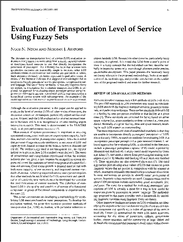 (PDF) Evaluation of transportation level of service using fuzzy sets