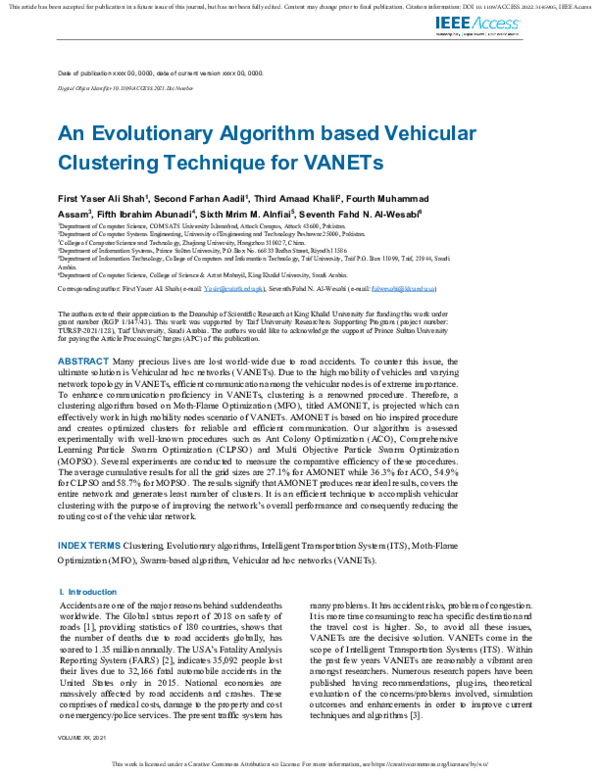 Pdf An Evolutionary Algorithm Based Vehicular Clustering Technique For Vanets