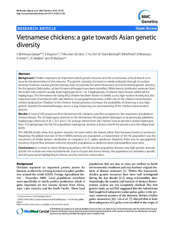 (PDF) Vietnamese chickens: a gate towards Asian genetic diversity