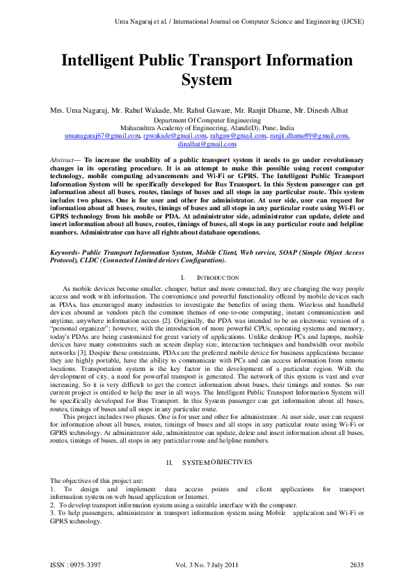 (PDF) Intelligent Public Transport Information System