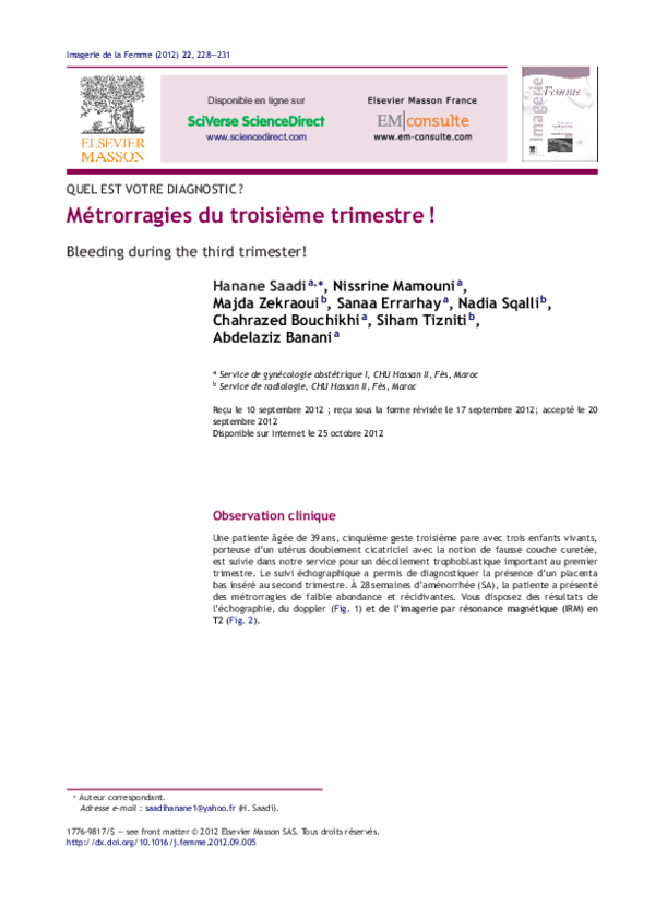 (PDF) Métrorragies du troisième trimestre