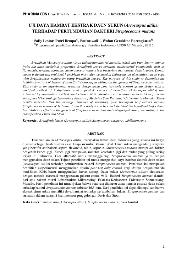 (PDF) UJI DAYA HAMBAT EKSTRAK DAUN SUKUN (Artocarpus altilis) TERHADAP PERTUMBUHAN BAKTERI ...