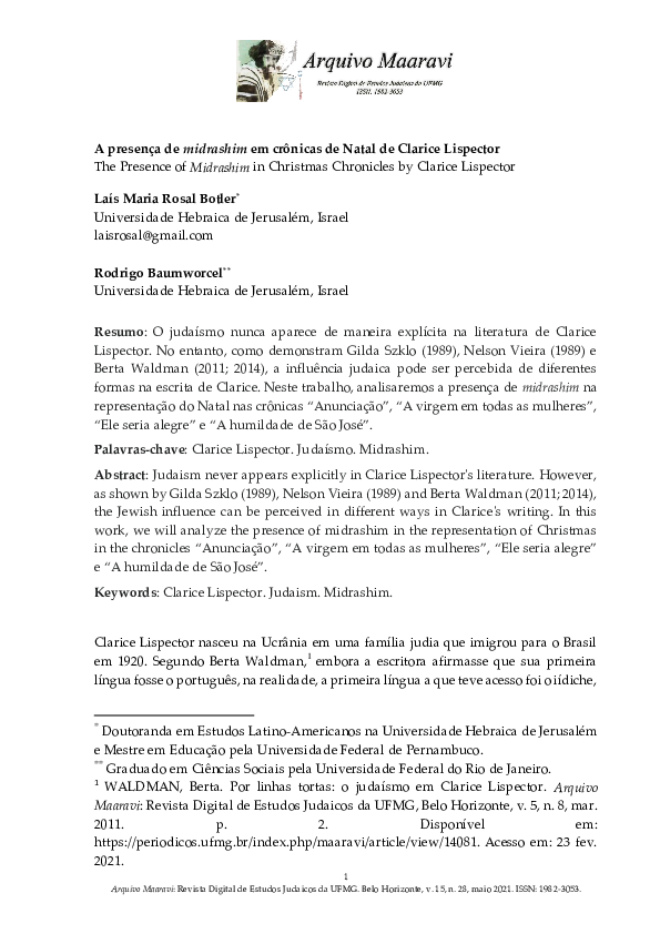 (PDF) presença de midrashim em crônicas de Natal de Clarice Lispector