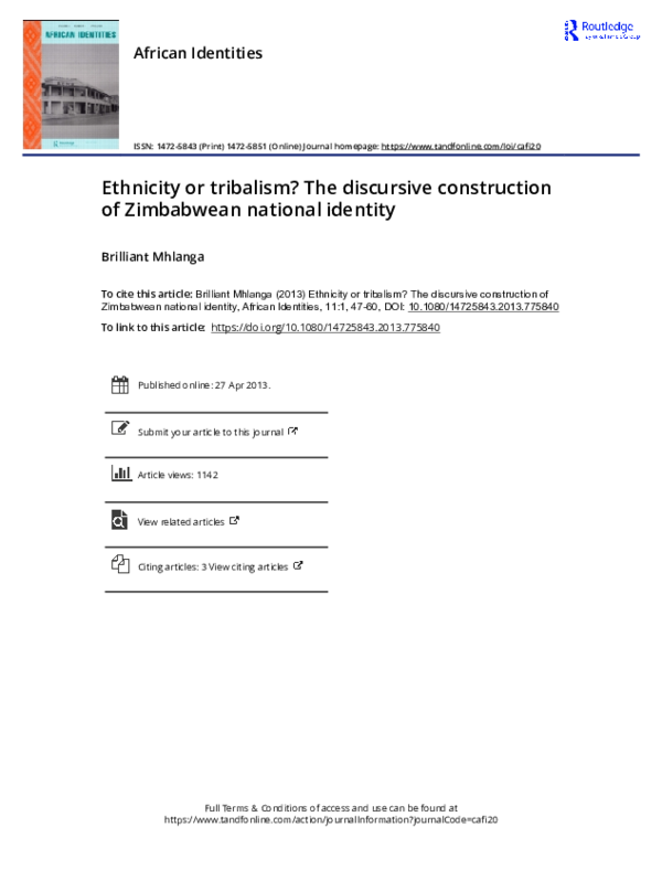 (PDF) Ethnicity or tribalism? The discursive construction of Zimbabwean ...