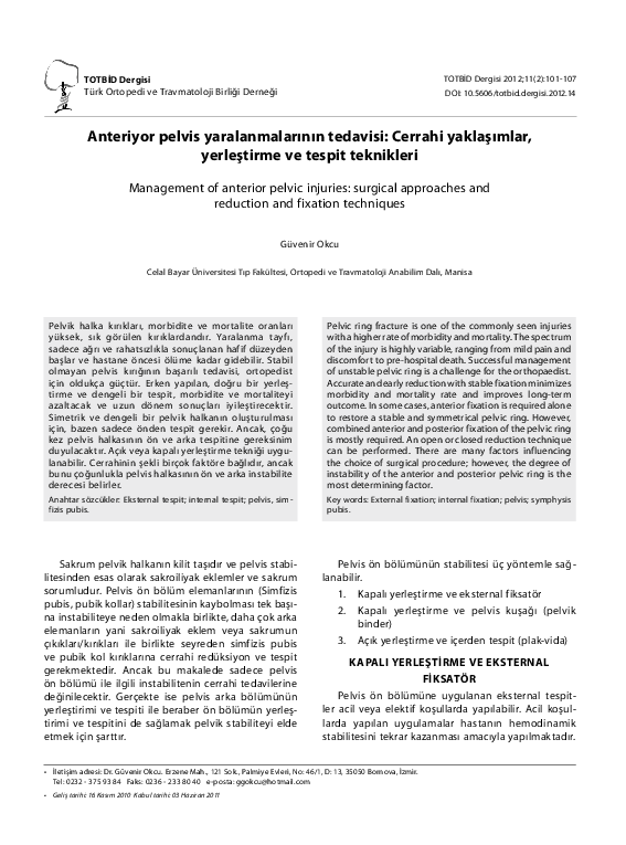 (PDF) Management of anterior pelvic injuries: surgical approaches and ...