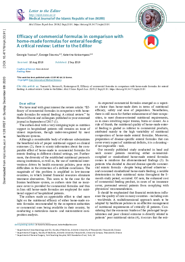 (PDF) Efficacy of commercial formulas in comparison with home-made ...