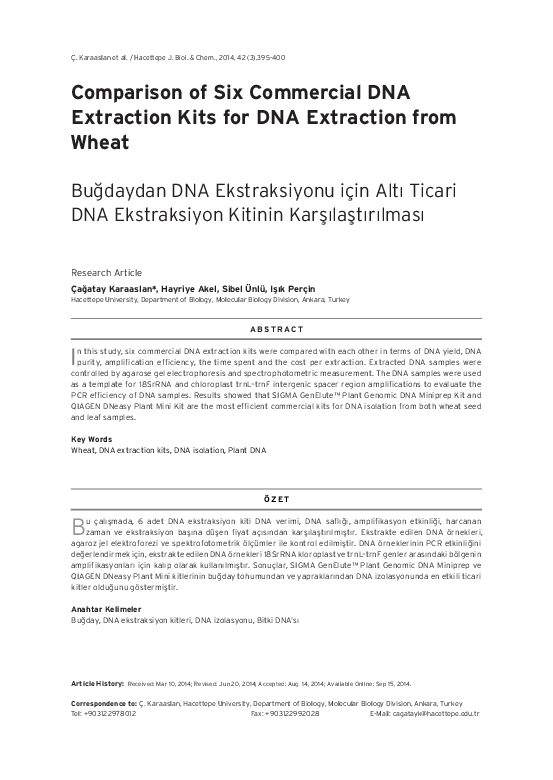 (PDF) Comparison of Six Commercial DNA Extraction Kits for DNA ...