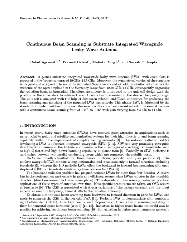 (PDF) Continuous Beam Scanning in Substrate Integrated Waveguide Leaky Wave Antenna